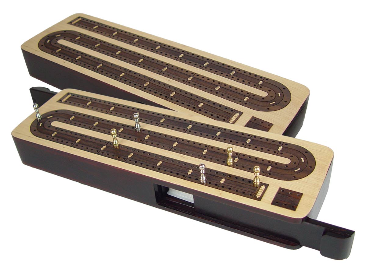 Continuous Cribbage Board Twist Design 4 Tracks Sliding Lid And Drawer ...