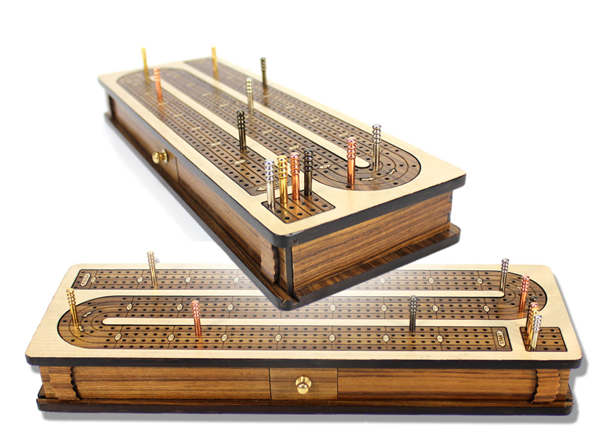 Continuous Cribbage Board Twist Design 4 Tracks Sliding Lid And Drawer ...