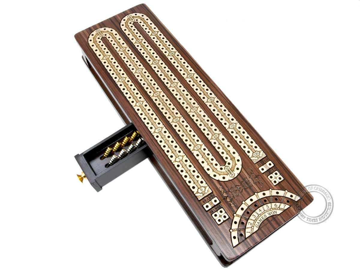 3 Track Continuous Cribbage Board Maple Bloodwood Inlaid Card Symbols ...