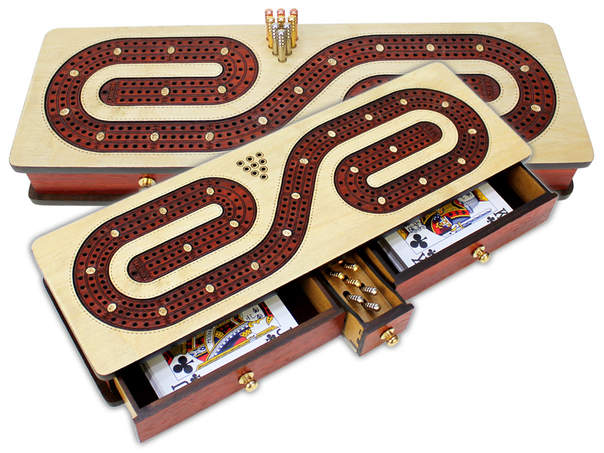 Continuous Cribbage Board Twist Design 4 Tracks Sliding Lid And Drawer ...