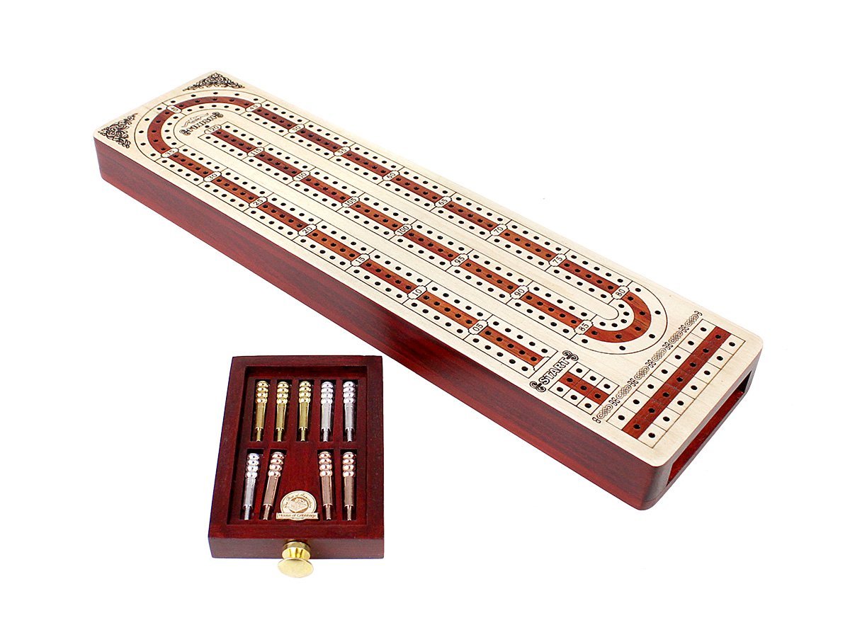 3 Track Continuous Cribbage Board Maple Bloodwood Inlaid Card Symbols ...