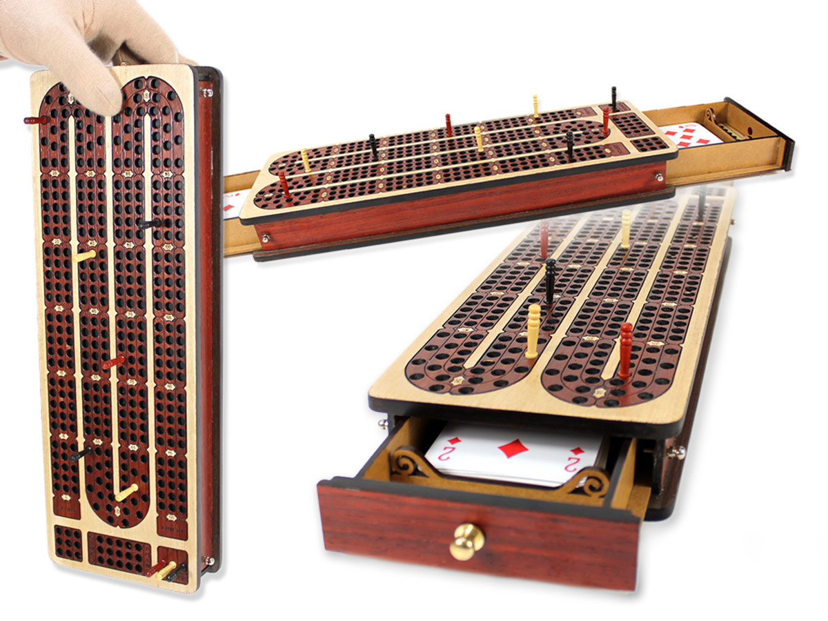 3 Track Continuous Cribbage Board Inlaid In Bloodwood Maple Wood ...